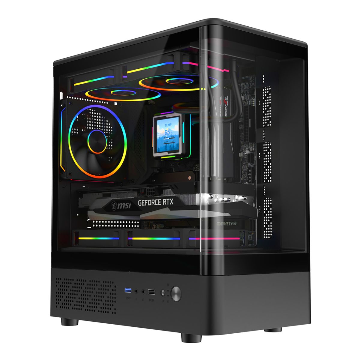 CiT F3 Tempered Glass mATX Gaming PC Case with 3 ARGB Fans