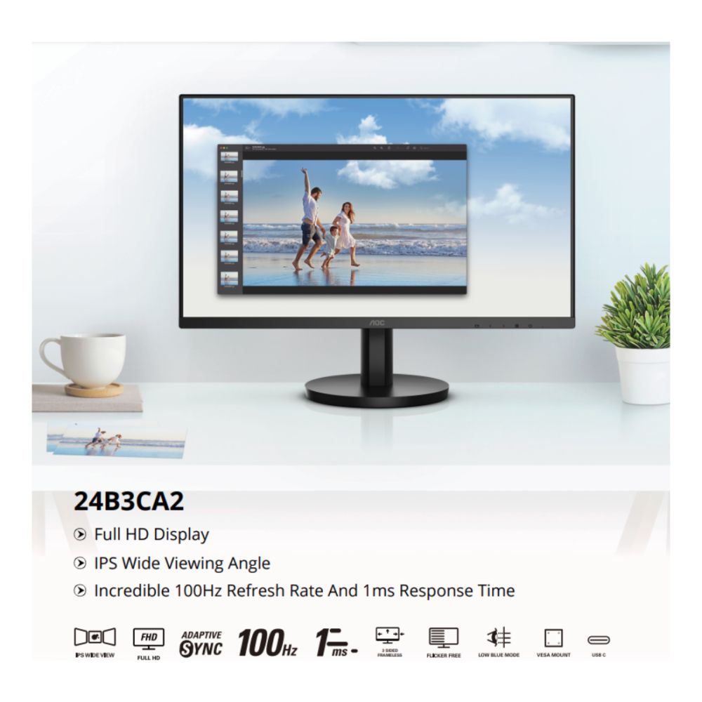 AOC 23.8" IPS Full HD USB-C Monitor with speakers- 24B3CA2