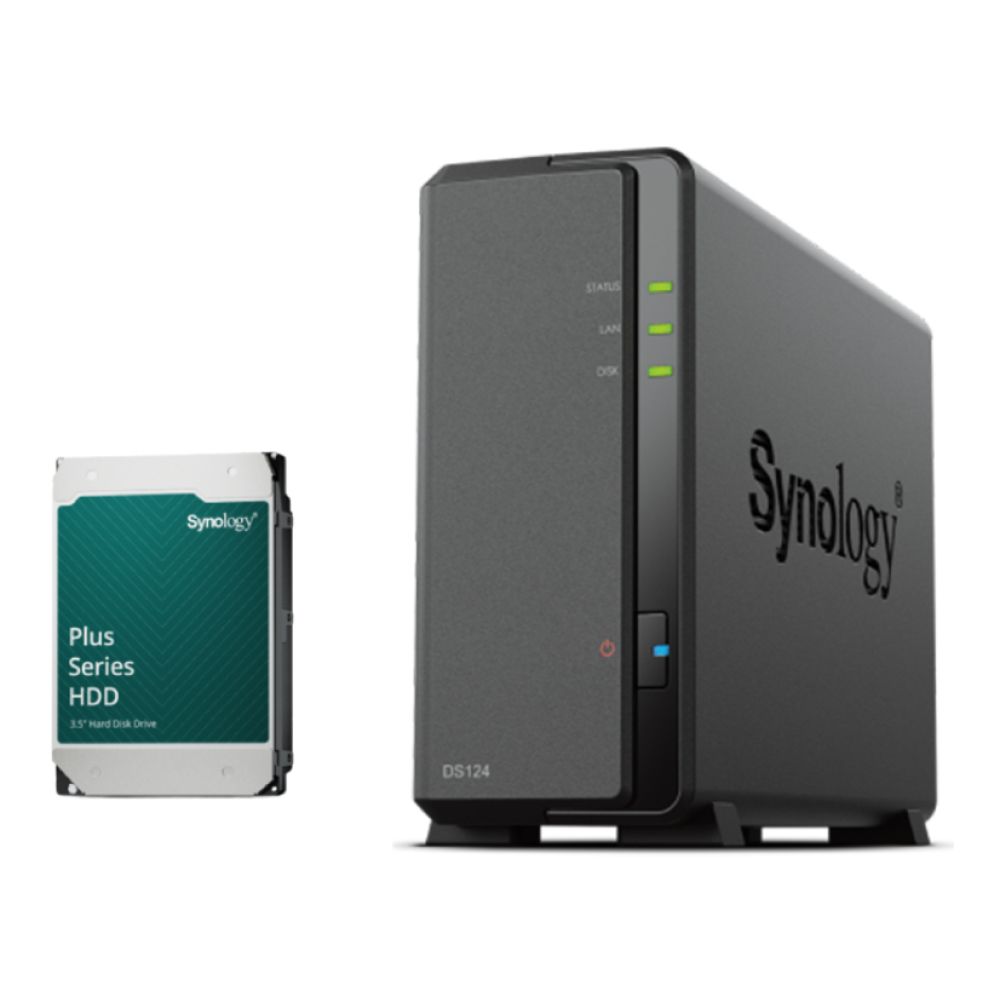 Synology DS124 1-Bay NAS Enclosure (1GB RAM) - 12TB HDD Included Bundle