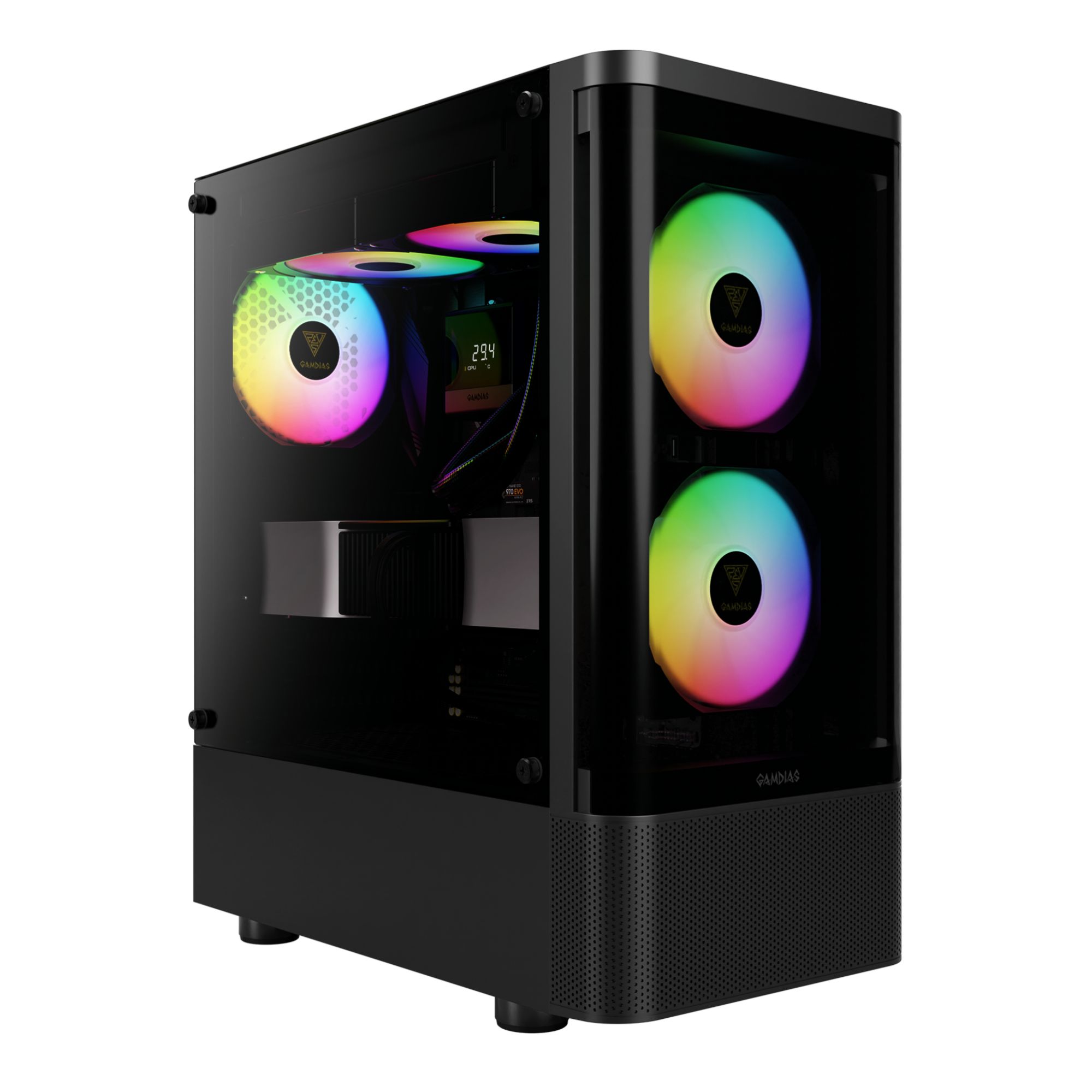Gamdias TALOS E3 CG Mid Tower ATX Gaming PC Case with 3 x RGB Fans - Black