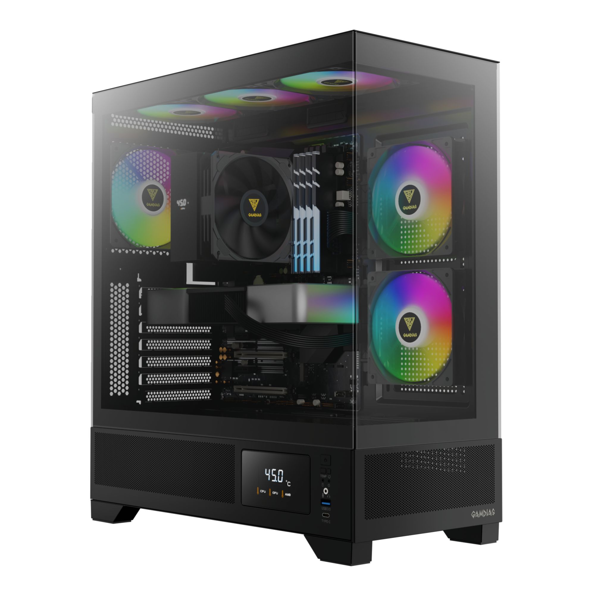 Gamdias ATLAS M1 Mid Tower ATX Gaming PC Case with 3 x RGB Fans - Black